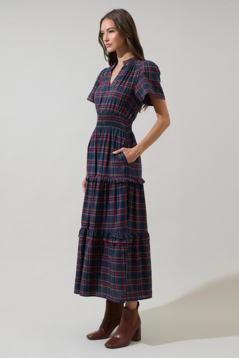 The Tartan Tiered Maxi Dress – Alpha Blush Boutique